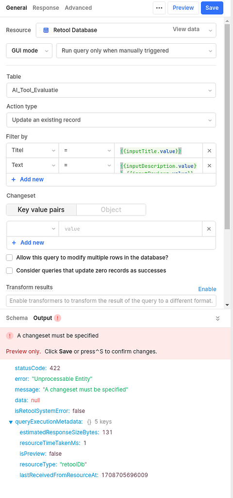Setting Changeset Object In Trigger Queries And Resources Retool