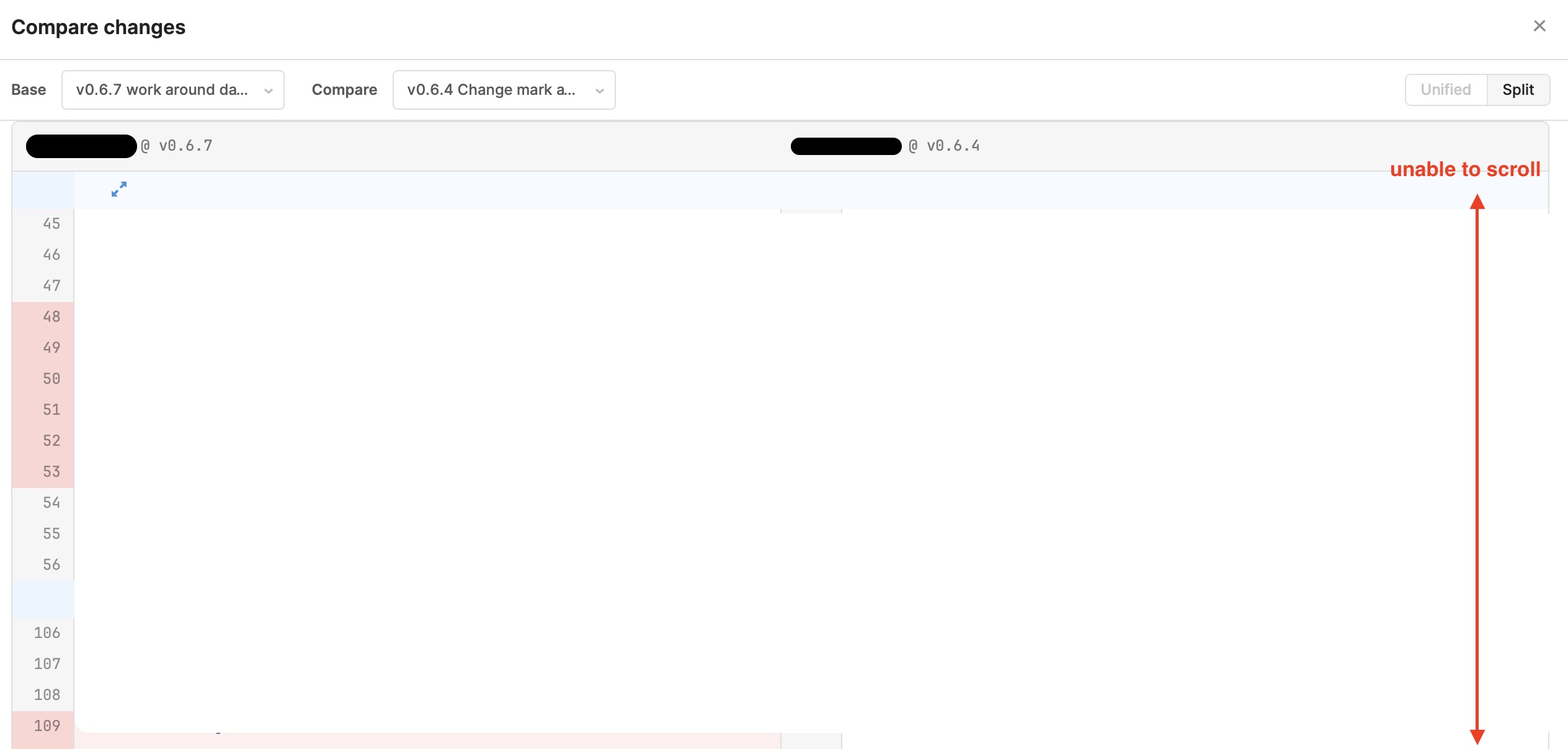 Bug Unable To Scroll Vertically In Compare Changes App Building