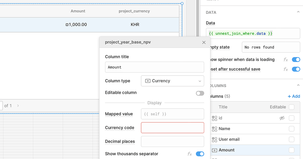 Add a currency code to a numeric field depending on value stored in ...
