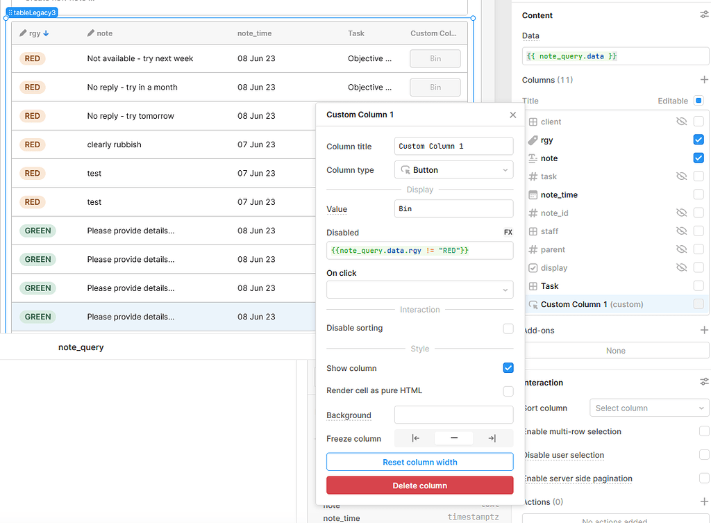 Toggle to disable action buttons on custom column comparing strings - 💬 ...