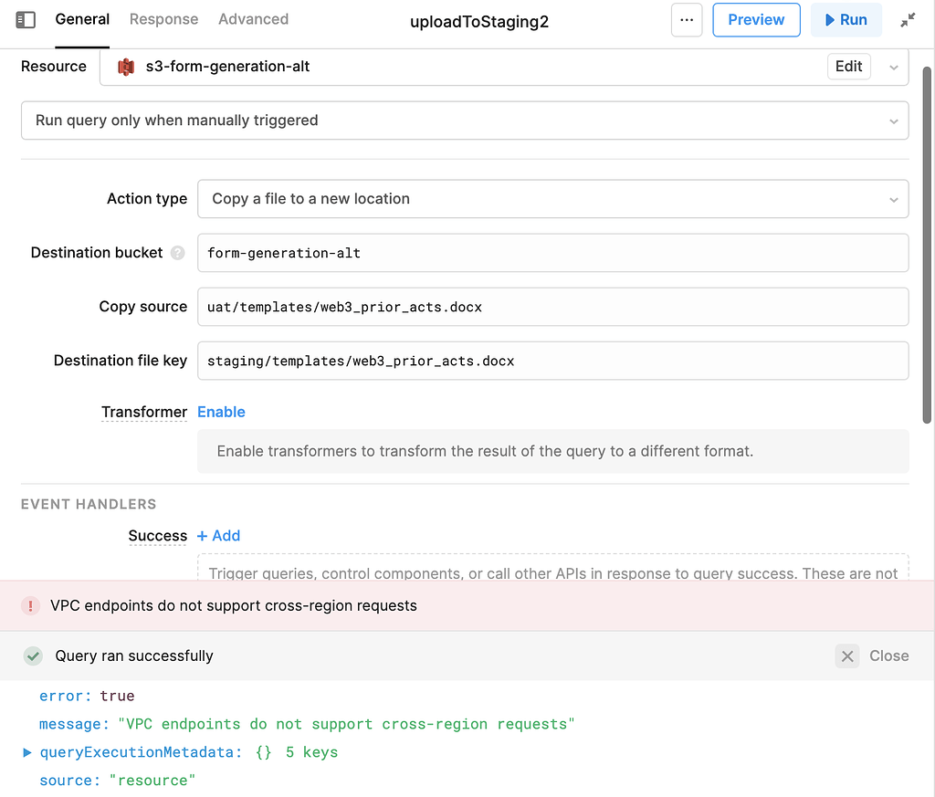 S3 Copy file to new location is not working - 💬 Queries and Resources - Retool Forum