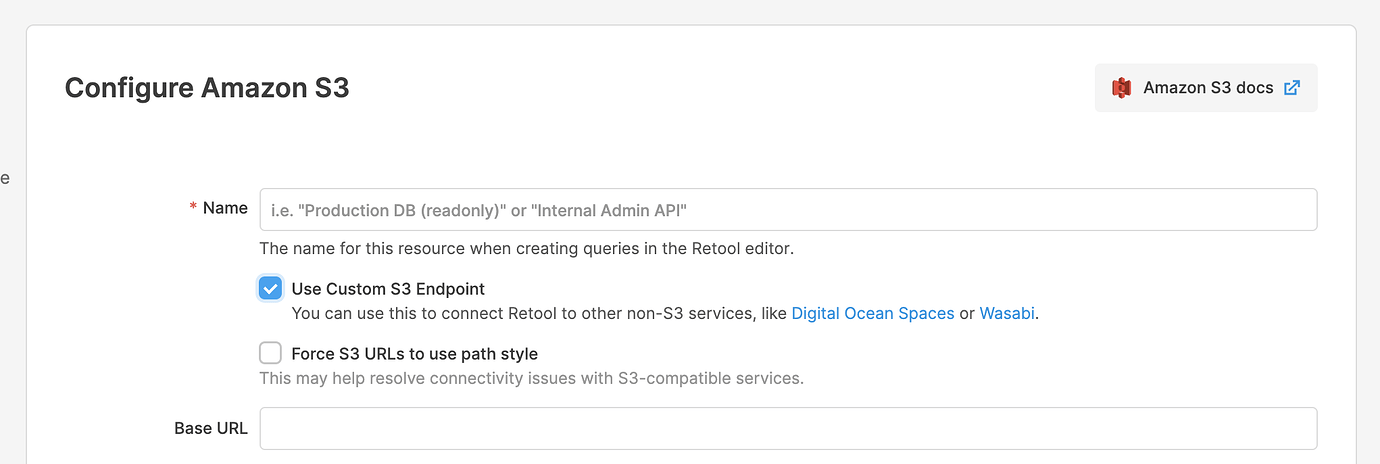 Custom base URL for s3 resource - 💬 Queries and Resources - Retool Forum