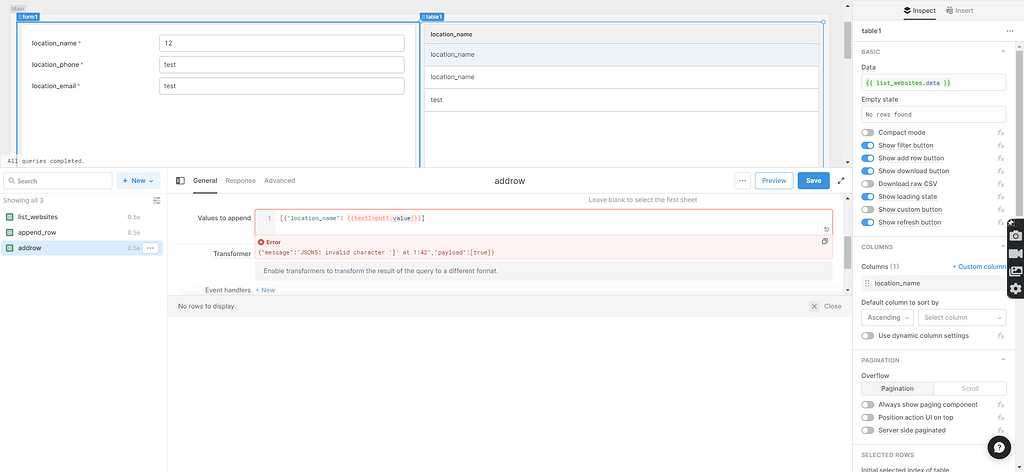 I am attempting to append several text fields to a google sheet, but ...