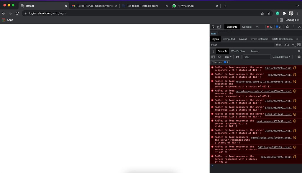 Retool login returning blank page with 403 errors - 💬 App Building ...