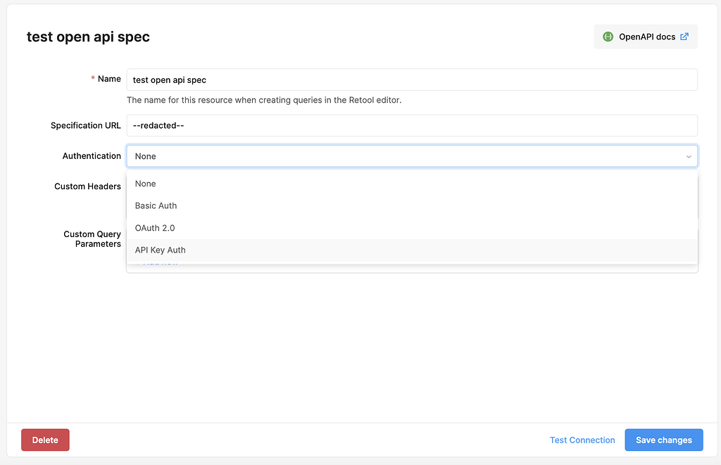 Why Is Custom Api Authentication Not Supported On A Openapi Resource Type Feature Requests
