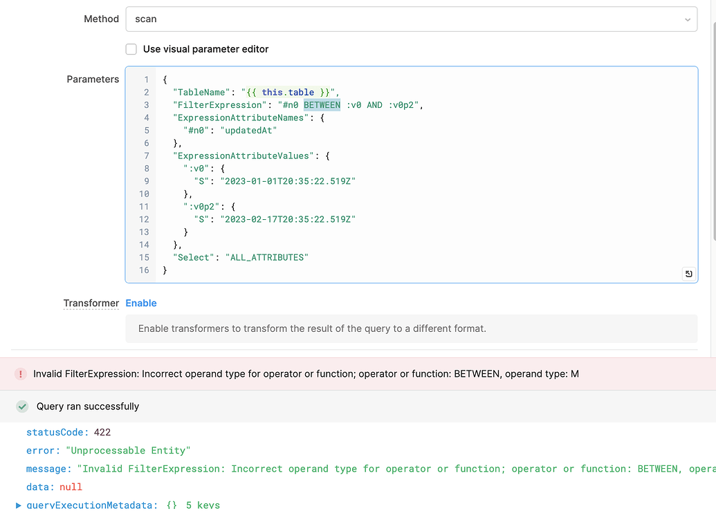 Dynamodb Query Invalid Filterexpression When Filtering With Between Operator Queries And