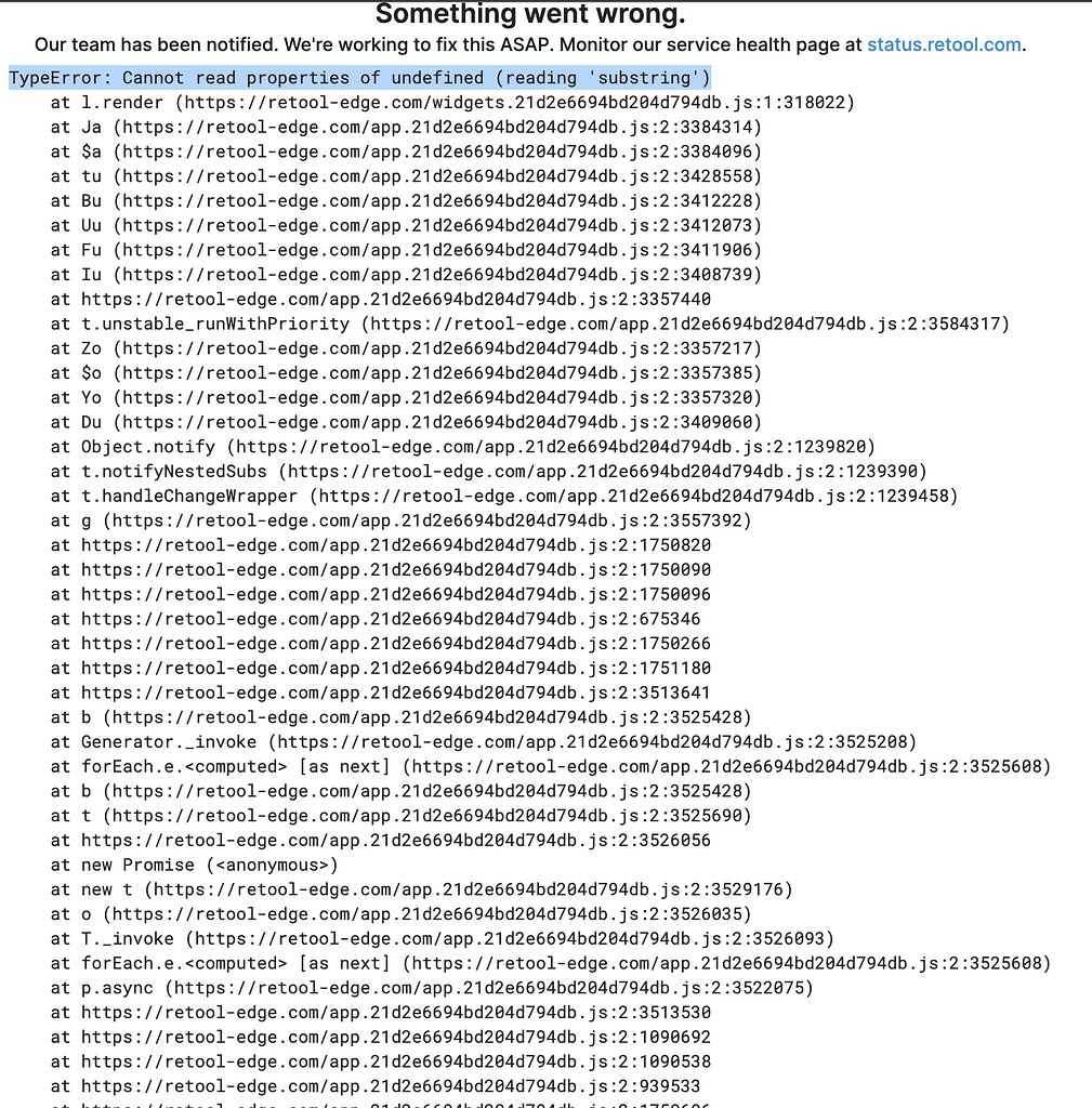 Retool Crashes After Loading Query Displaying Stack Trace 💬 App Building Retool Forum