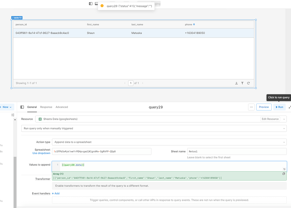 Error {"status":413,"message":""} while attempting any google sheets appends - 💬 Queries and ...
