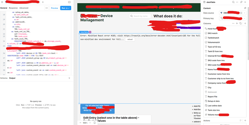 App freezes google chrome / throws error in FireFox, React #185 - 💬 App Building - Retool Forum