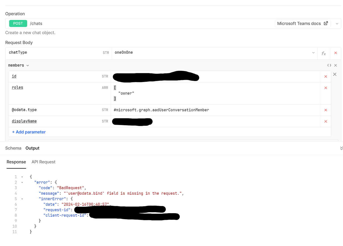Microsoft Teams: user@odata.bind parameter missing from "/chats" POST operation - 💬 Queries and ...
