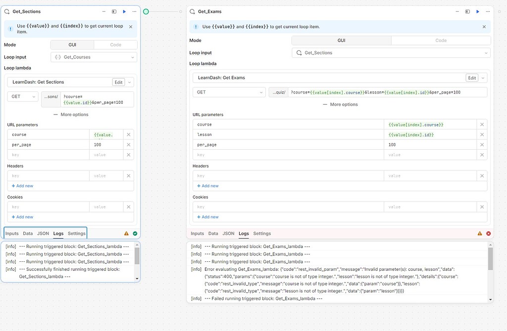 Rest Api Query In Loop Responding With Invalid Parameter If I Use Variables 💬 Workflows