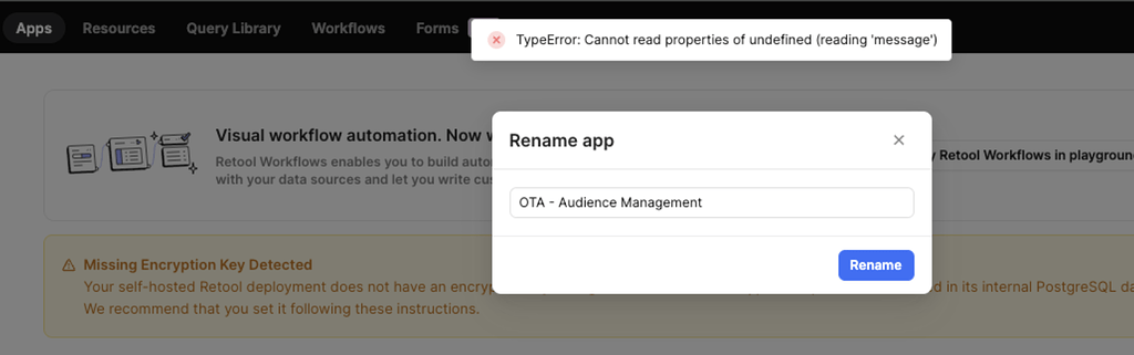 Unable to rename App - 💬 Self Hosted Retool - Retool Forum