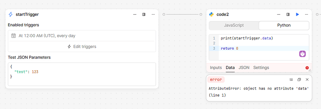 Unable to access startTrigger.data in workflows - 💬 Workflows - Retool Forum