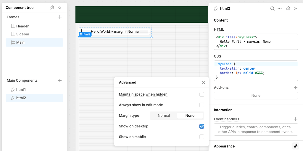 HTML components with Margin type = None fail to show when App opened - 💬 App Building - Retool Forum