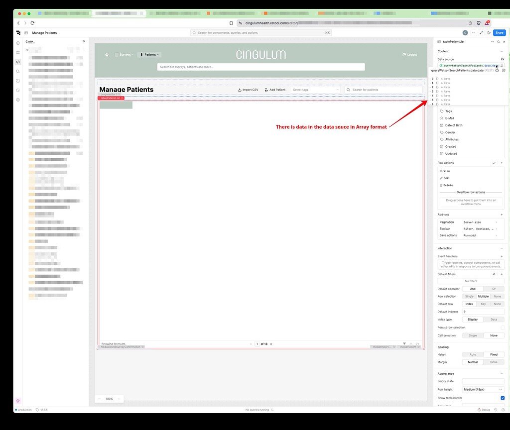 Table Component Currentsourcerow Empty Even Though The Query Has Data 💬 App Building Retool