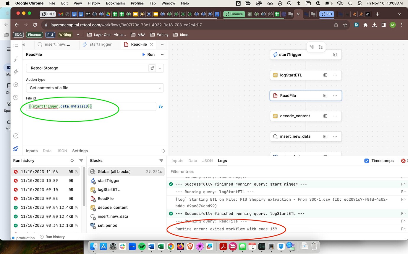 Runtime Error Exited Workflow With Code 139 💬 Workflows Retool Forum