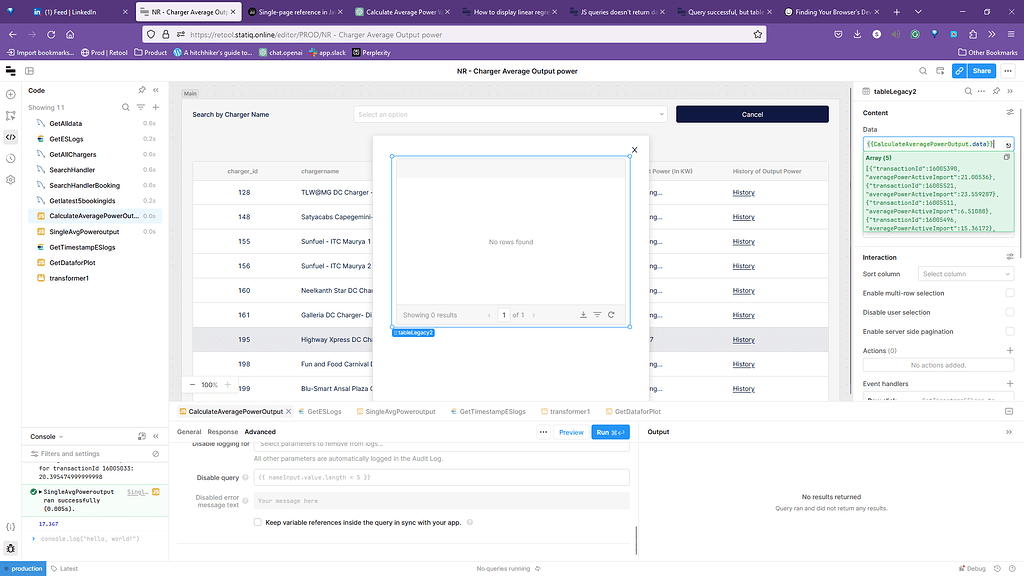 Data Is Not Populating In Retool Even Though Js Query Is Returning Values App Building