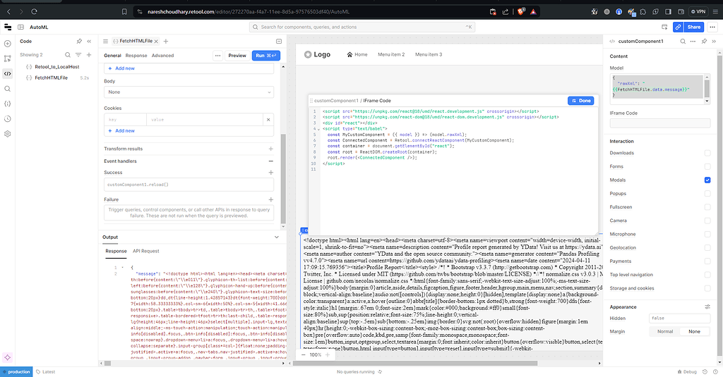 How To Pass Custom Html Code From Js Query To Custom Component In Iframe Section App Building