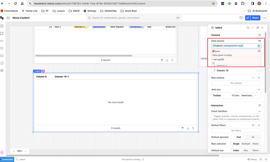 "value given is empty" when using changesetArray - 💬 App Building - Retool Forum