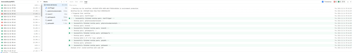 Runtime error: exited workflow with code 139 - 💬 Workflows - Retool Forum