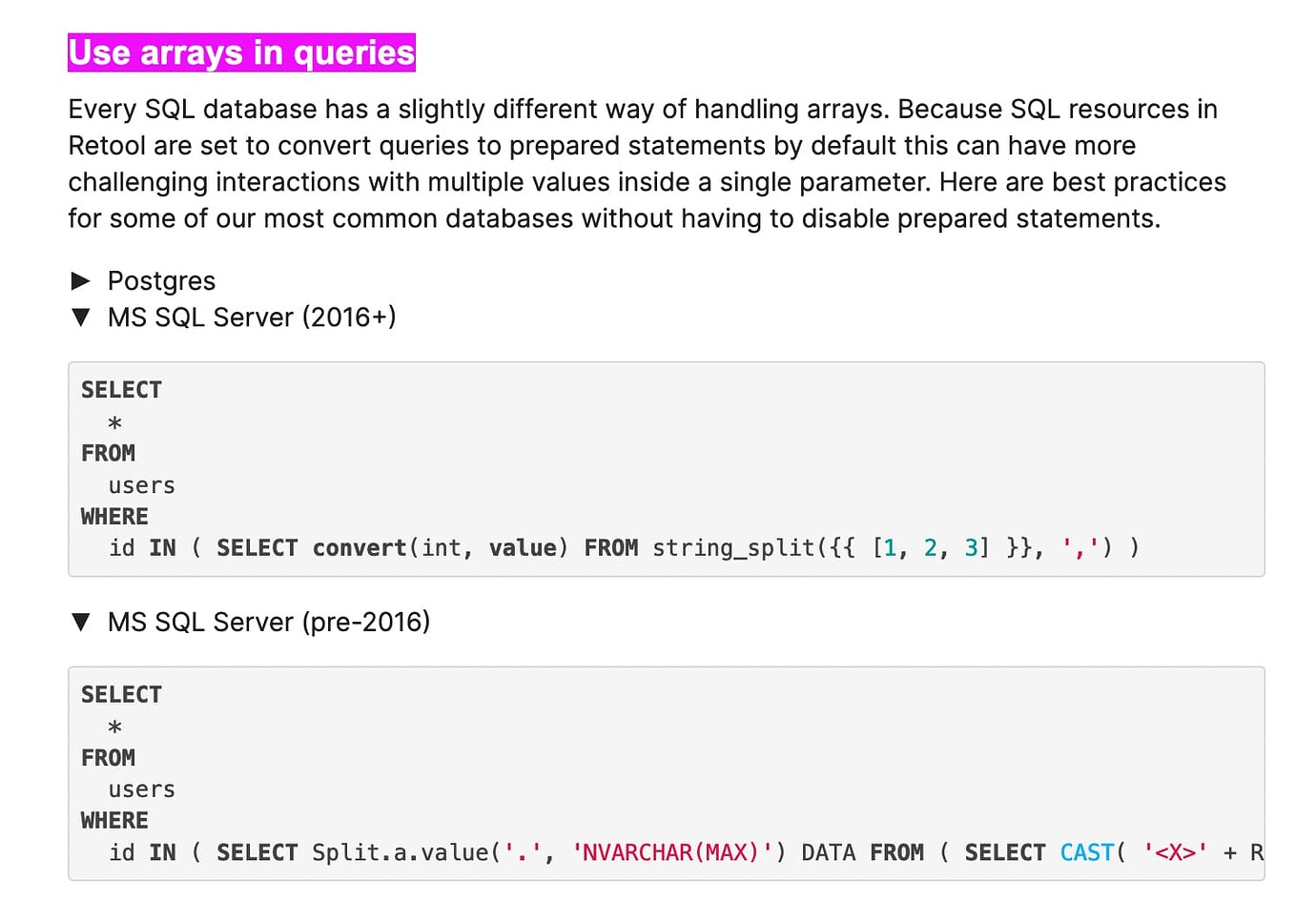 Use a list of values from a table in a SQL IN statement - 💬 App Building - Retool Forum