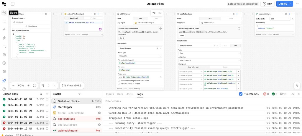 Workflow run error logs suggest out of order block execution - 💬 Workflows - Retool Forum