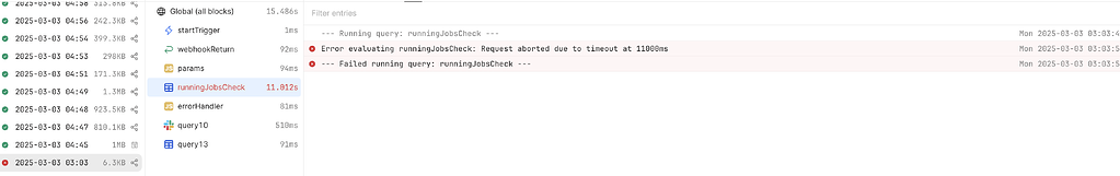 Retool Database Query Error - Error evaluating runningJobsCheck: Request aborted due to timeout ...