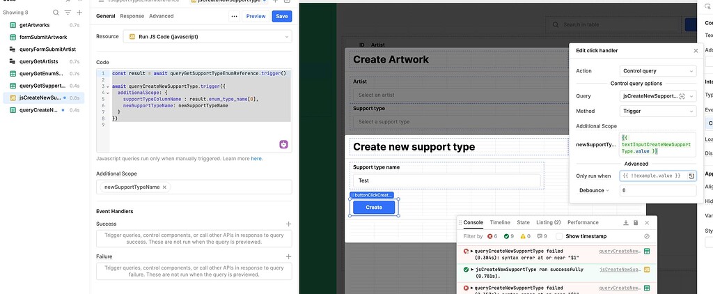 Problem Between Js Script And Querydb Postgresql With Additionalscope Queries And Resources