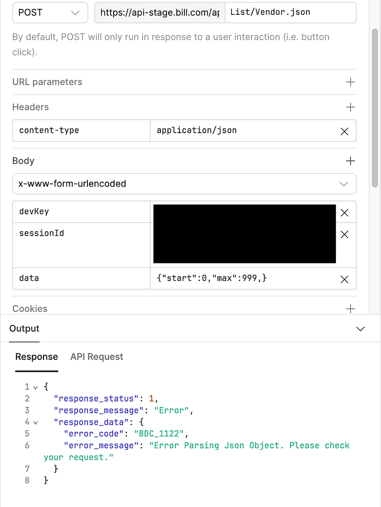 Bill.com API Works in Postman, but not Retool - 💬 App Building - Retool Forum