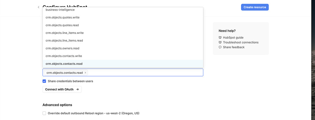 Authorization/Scope Mismatch Error When Connecting Hubspot - 💬 Queries and Resources - Retool Forum
