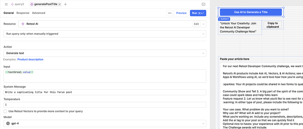 Dynamic Generate Text AI Action Queries - 🧑‍💻 Retool Tips & Tricks - Retool Forum
