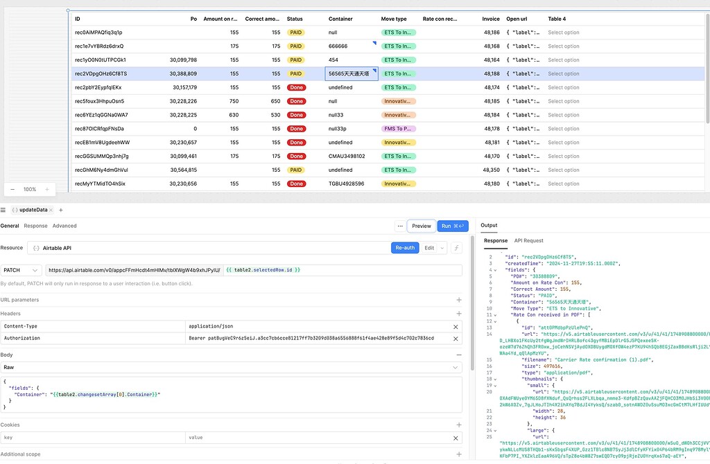 I’m unable to update data to Airtable through the API - 💬 App Building - Retool Forum