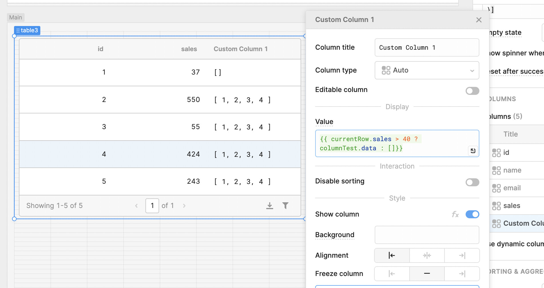 Columns In List With Values Taken According To A Comparison Condition