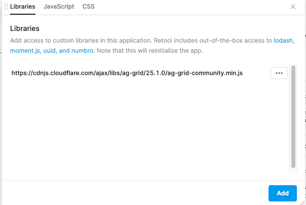 Adding A Library AG Grid Not Working Despite UMD App Building 