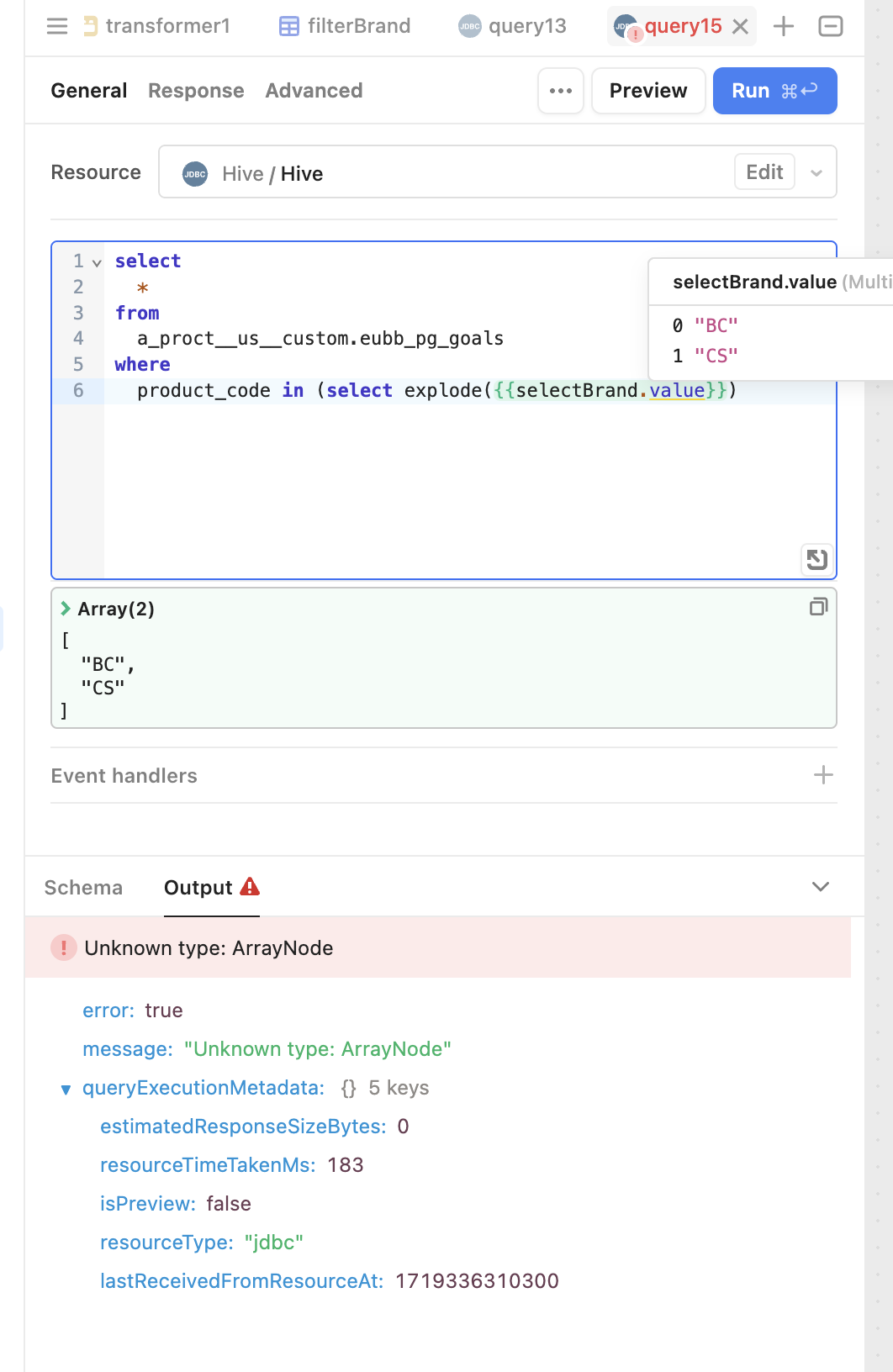 "IN" clause with Apache Hive HQL - 💬 Queries and Resources - Retool Forum