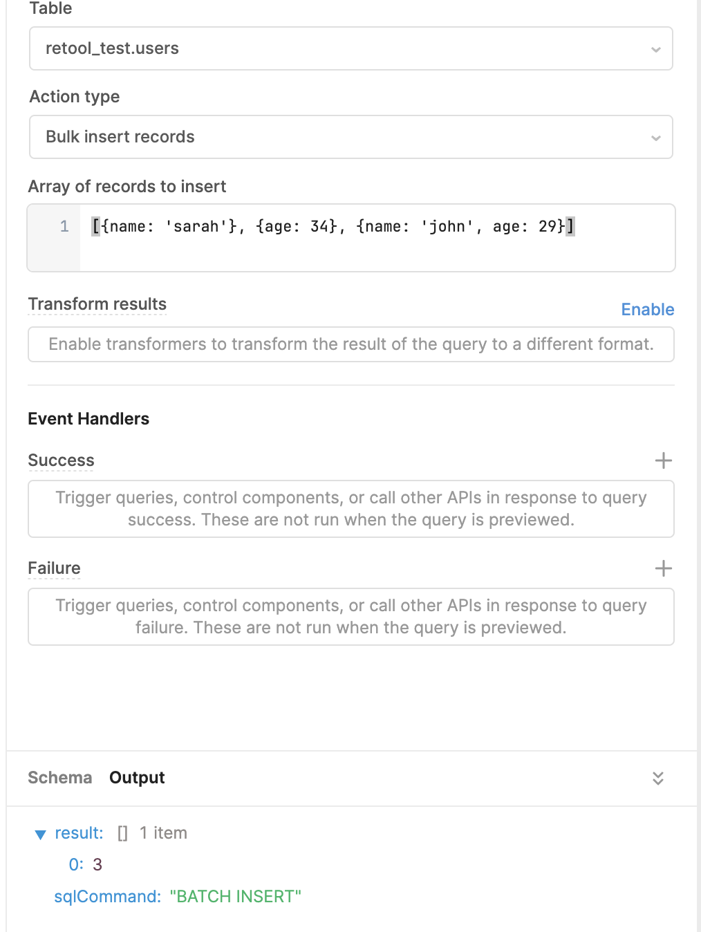 Workflow Query Sql Gui Bulk Insert Insert Command Field List 💬 Workflows Retool Forum