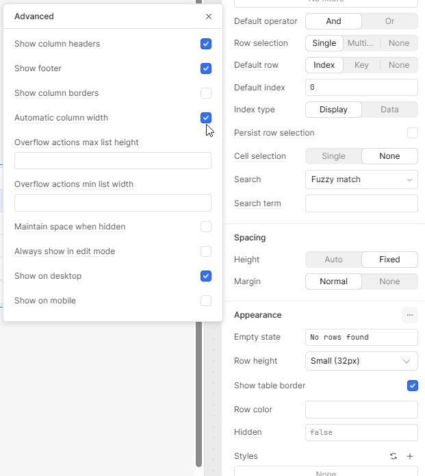 Setting The Width Of Columns In Table Component 💬 App Building