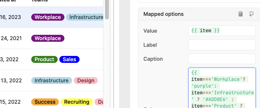 Dynamically setting TAG colors when using a column format of 