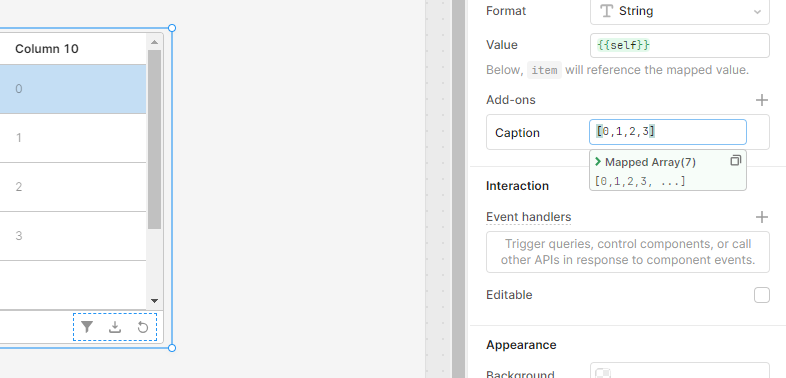 Weird Behavior In New Table s Caption If Use Array App Building 